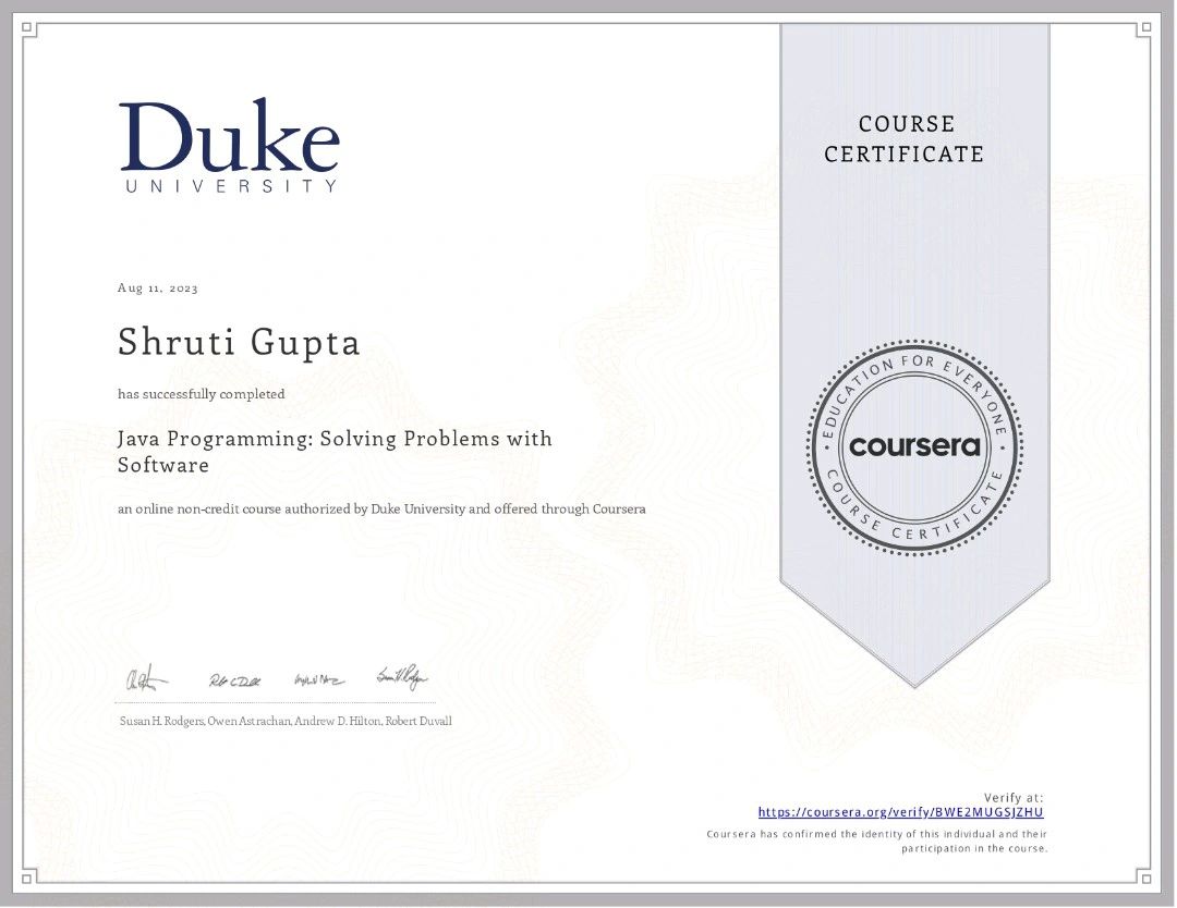 Shruti Gupta on LinkedIn: #coursera #javaprogramming #java #oopsconcepts Shruti Gupta on LinkedIn: #coursera #javaprogramming #java #oopsconcepts