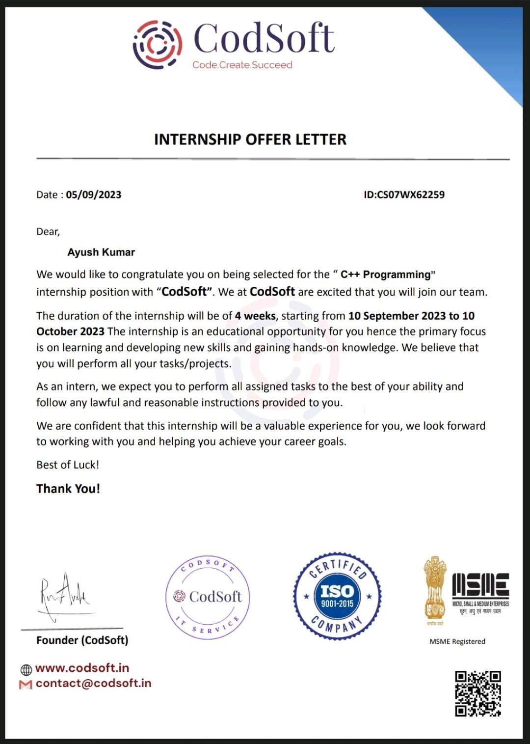 Ayush Kumar on LinkedIn: #internship #codsoft #c #programming #cp Ayush Kumar on LinkedIn: #internship #codsoft #c #programming #cp
