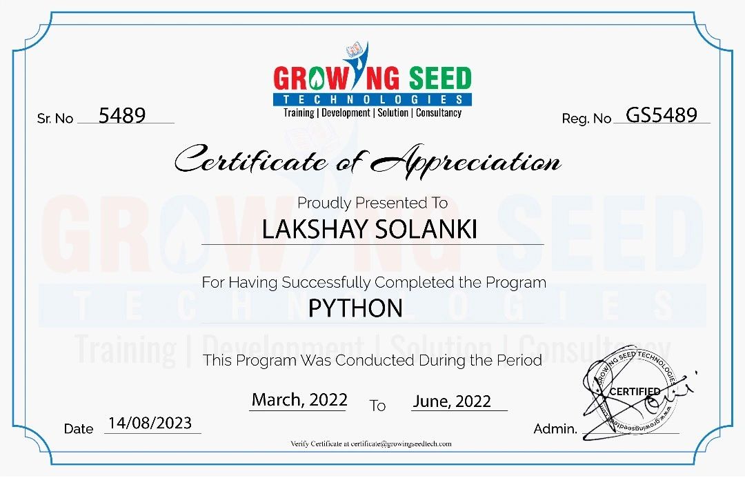Lakshay Solanki on LinkedIn: #pythoncertified #learningneverstops # ... Lakshay Solanki on LinkedIn: #pythoncertified #learningneverstops # ...
