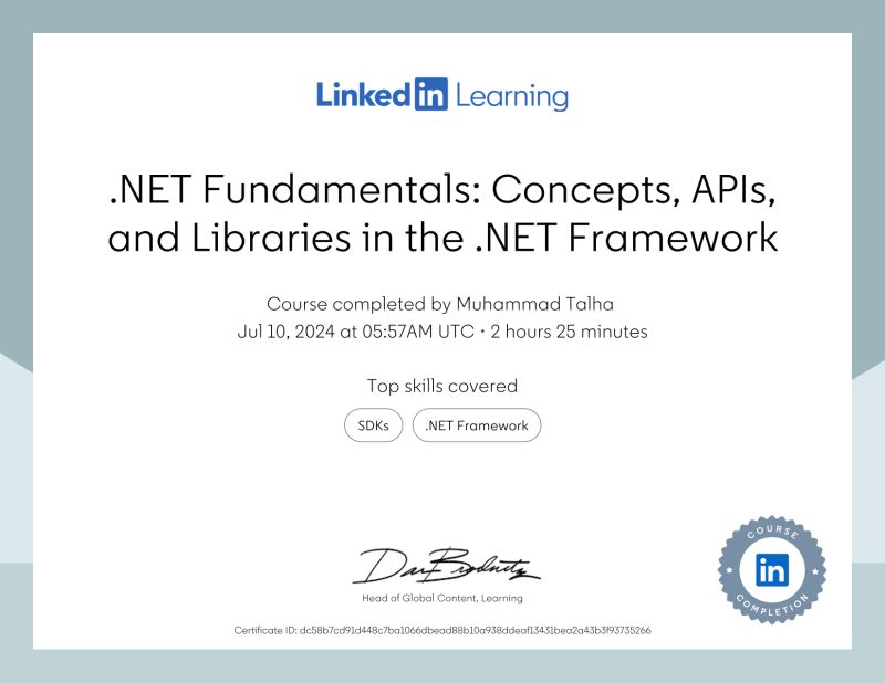 Muhammad Talha on LinkedIn: Certificate of Completion Muhammad Talha on LinkedIn: Certificate of Completion