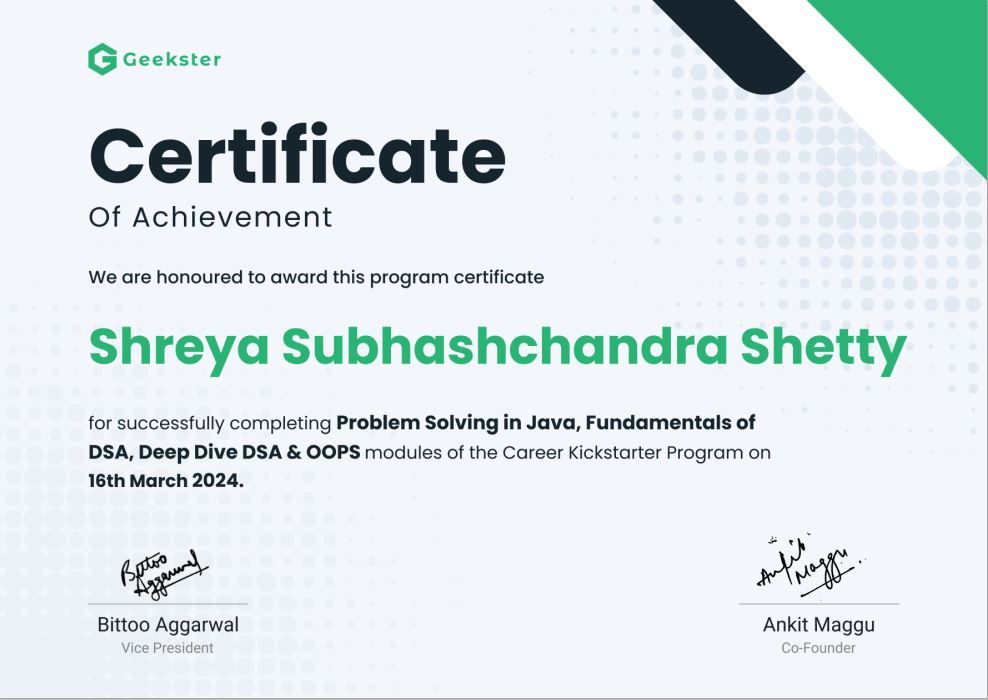 Shreya S Shetty on LinkedIn: #geekster #java #dsa #datastructures # ... Shreya S Shetty on LinkedIn: #geekster #java #dsa #datastructures # ...