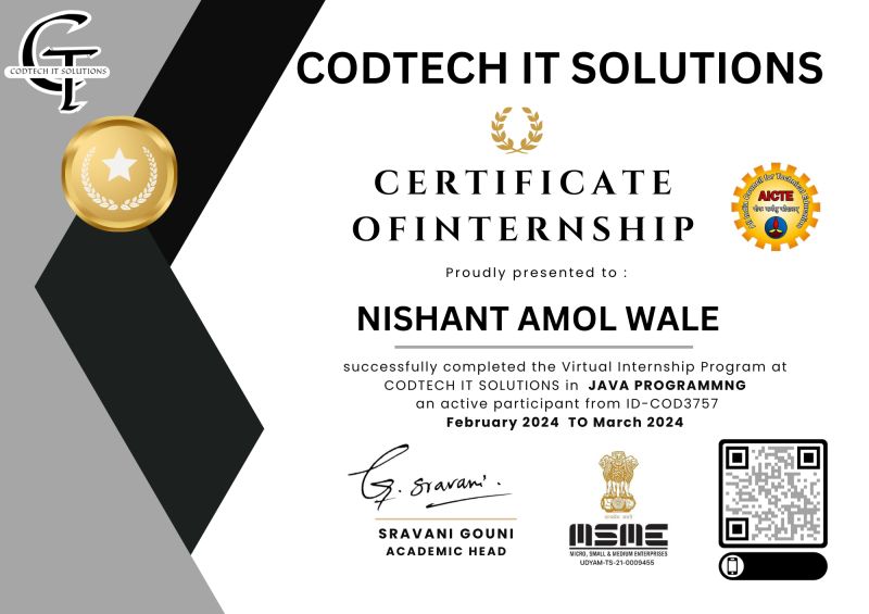 NISHANT WALE on LinkedIn: #internshipcompletion #javaprogramming # ... NISHANT WALE on LinkedIn: #internshipcompletion #javaprogramming # ...