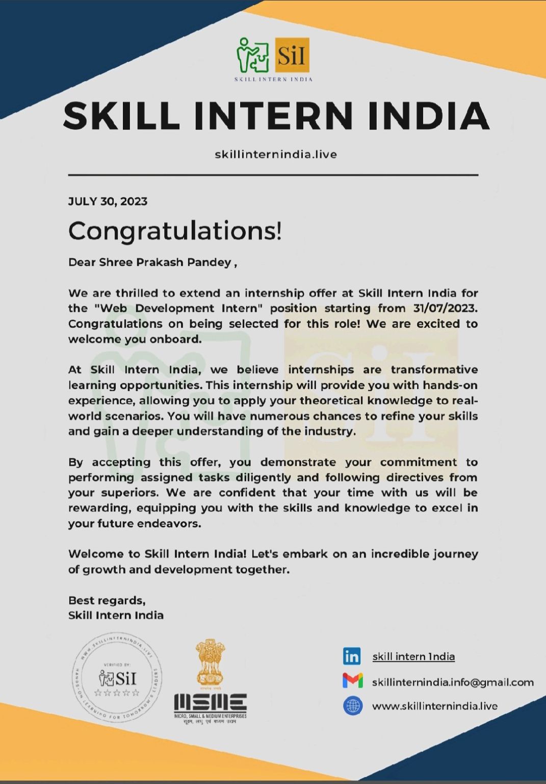 Shree Prakash Pandey on LinkedIn: #helloconnections #internship # ... Shree Prakash Pandey on LinkedIn: #helloconnections #internship # ...