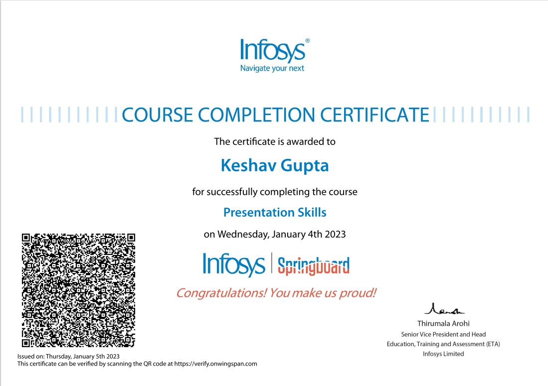 Keshav Gupta on LinkedIn: #presentationskills #certification #infosys # ... Keshav Gupta on LinkedIn: #presentationskills #certification #infosys # ...
