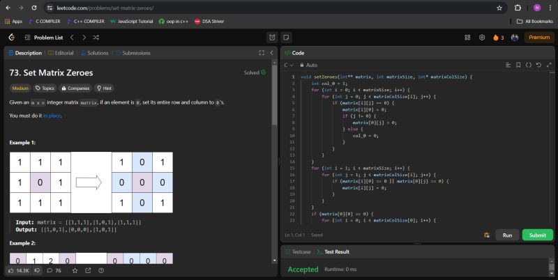 Day 91 of #100DaysofLeetCode: Set Matrix Zeroes | NAVEEN M posted on ... Day 91 of #100DaysofLeetCode: Set Matrix Zeroes | NAVEEN M posted on ...