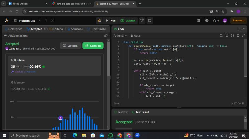 Zaina Farrukh on LinkedIn: #search_a_2d_matrix #leetcode #algorithm # ... Zaina Farrukh on LinkedIn: #search_a_2d_matrix #leetcode #algorithm # ...