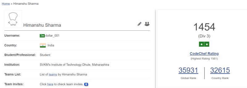 Himanshu S. on LinkedIn: #codechef #competitiveprogramming #hardworkpaysoff Himanshu S. on LinkedIn: #codechef #competitiveprogramming #hardworkpaysoff