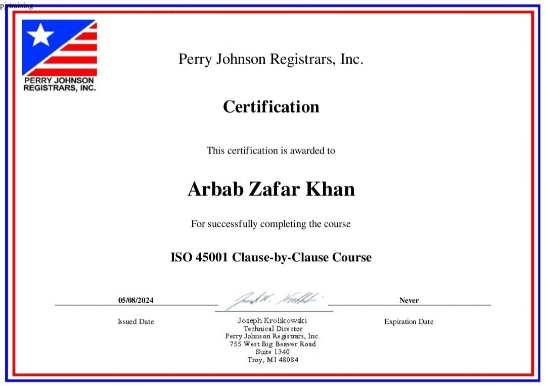 Engr. Arbab Zafar Khan on LinkedIn: #iso45001 #qualitycontrol #pjr #safety Engr. Arbab Zafar Khan on LinkedIn: #iso45001 #qualitycontrol #pjr #safety