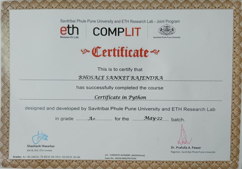 Sanket Bhosale on LinkedIn: #python #programming #certification # ... Sanket Bhosale on LinkedIn: #python #programming #certification # ...