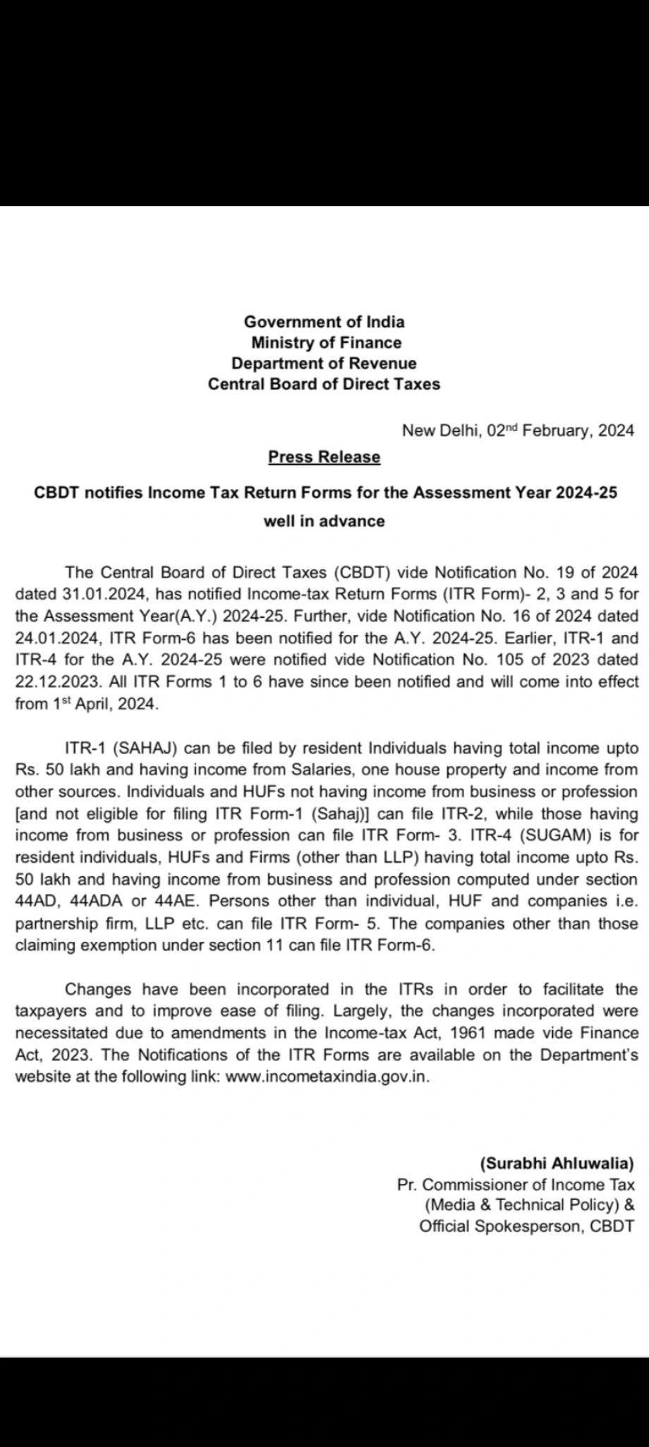 Alpesh Dharod on LinkedIn: CBDT notifies ITR Forms 1-6 for AY 2024-25 ... Alpesh Dharod on LinkedIn: CBDT notifies ITR Forms 1-6 for AY 2024-25 ...