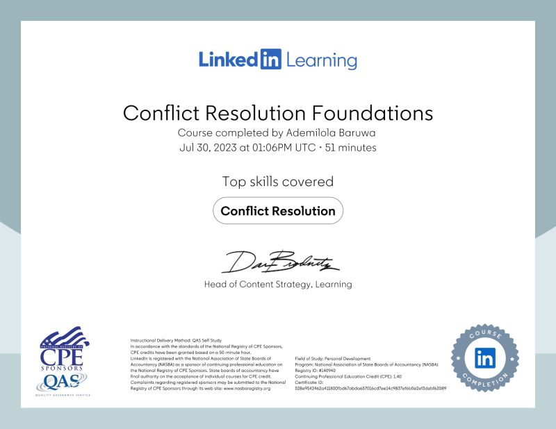 Ademilola Baruwa on LinkedIn: Certificate of Completion Ademilola Baruwa on LinkedIn: Certificate of Completion