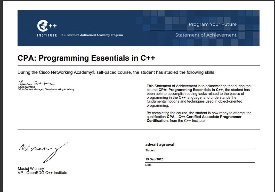 Adwait Agrawal on LinkedIn: #cplusplus #certification #programming # ... Adwait Agrawal on LinkedIn: #cplusplus #certification #programming # ...
