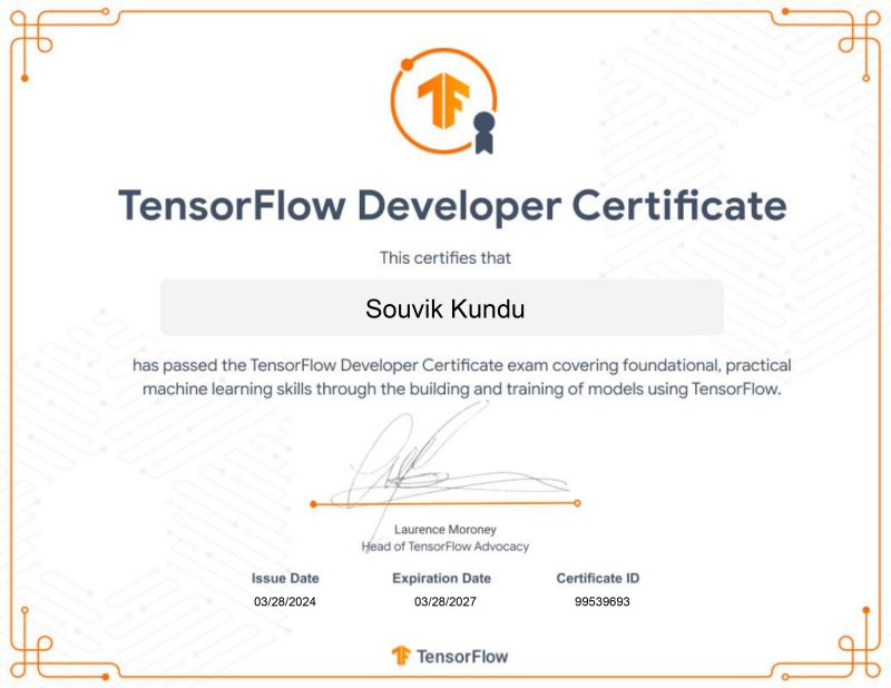 Souvik Kundu on LinkedIn: #tensorflowcertified #machinelearning # ... Souvik Kundu on LinkedIn: #tensorflowcertified #machinelearning # ...