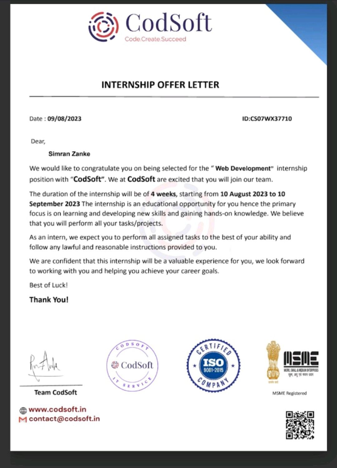 Simran Zanke on LinkedIn: #connections #codsoft #internship2023 Simran Zanke on LinkedIn: #connections #codsoft #internship2023