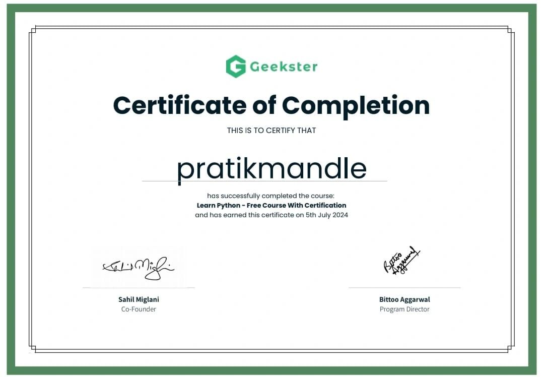 pratik mandle on LinkedIn: #certificat #python pratik mandle on LinkedIn: #certificat #python