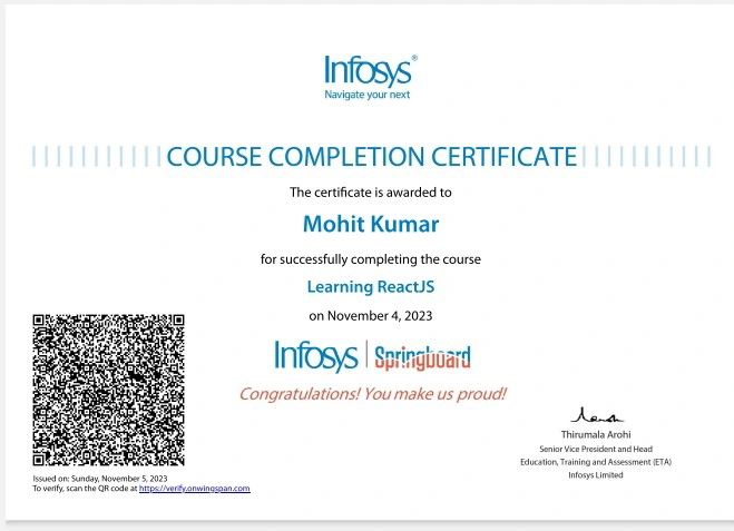 Mohit Kumar on LinkedIn: #infosys #reactjs #springboard Mohit Kumar on LinkedIn: #infosys #reactjs #springboard