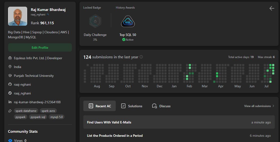 Raj Kumar Bhardwaj on LinkedIn: Got SQL Top 50 Badge today in LeetCode Raj Kumar Bhardwaj on LinkedIn: Got SQL Top 50 Badge today in LeetCode
