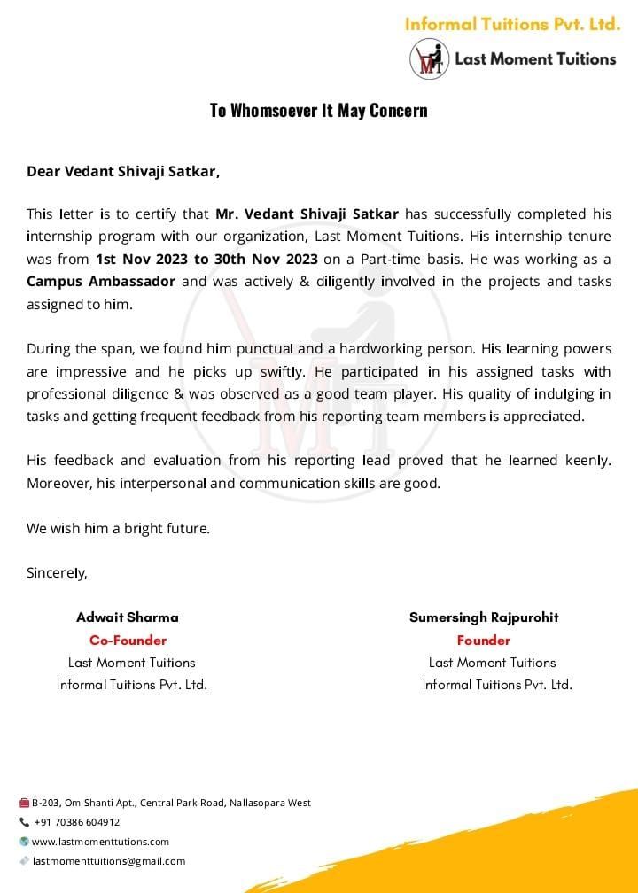 Vedant Satkar on LinkedIn: #internshipcompletion #professionalgrowth # ... Vedant Satkar on LinkedIn: #internshipcompletion #professionalgrowth # ...