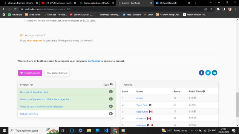 Tanamay Singh on LinkedIn: 📢 Exciting News: Participated in LeetCode ... Tanamay Singh on LinkedIn: 📢 Exciting News: Participated in LeetCode ...