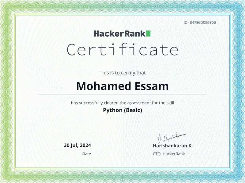 Mohamed Essam on LinkedIn: #python #certification #hackerrank # ... Mohamed Essam on LinkedIn: #python #certification #hackerrank # ...