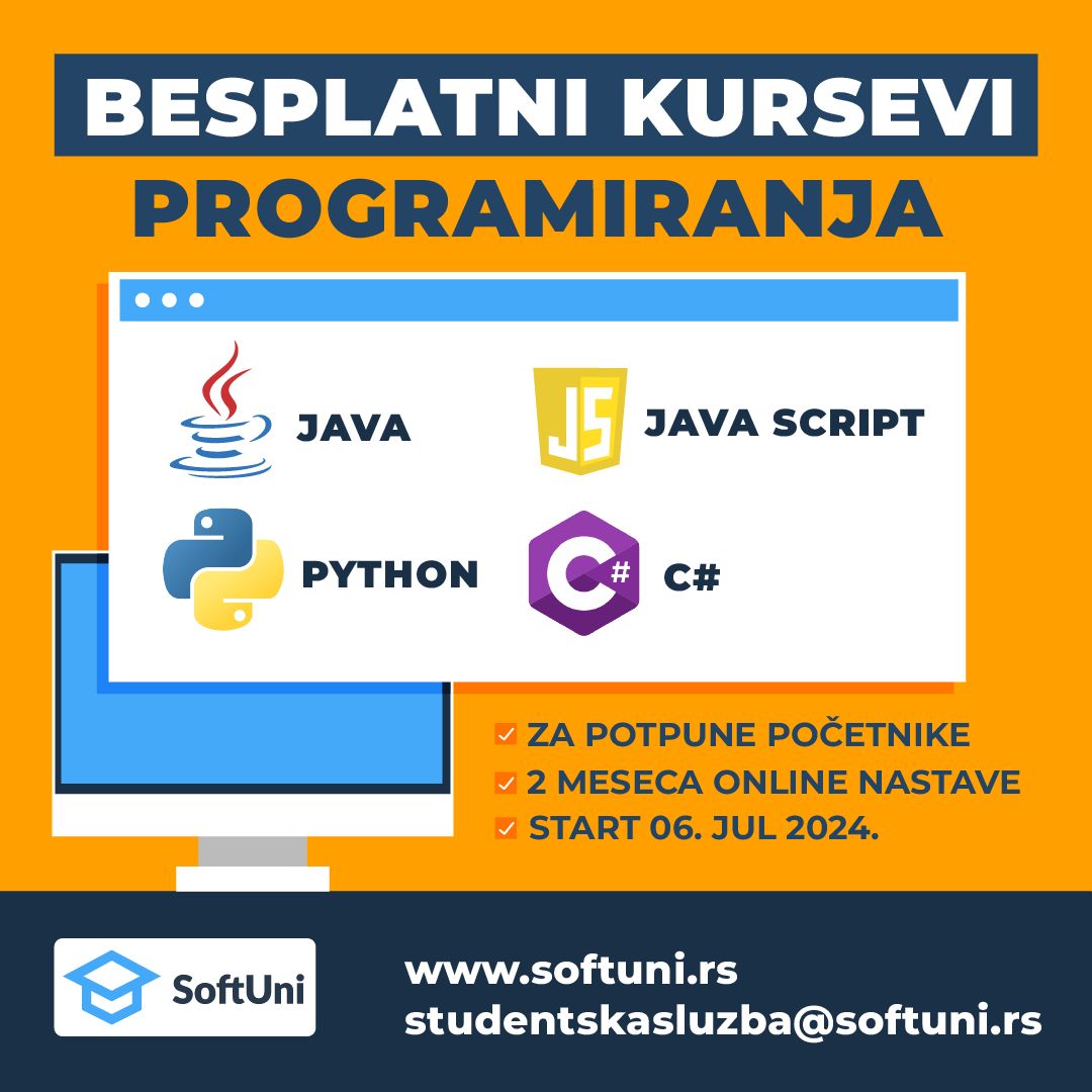 SoftUni Srbija on LinkedIn: #softuni #edukacija #besplatno #programiranje SoftUni Srbija on LinkedIn: #softuni #edukacija #besplatno #programiranje