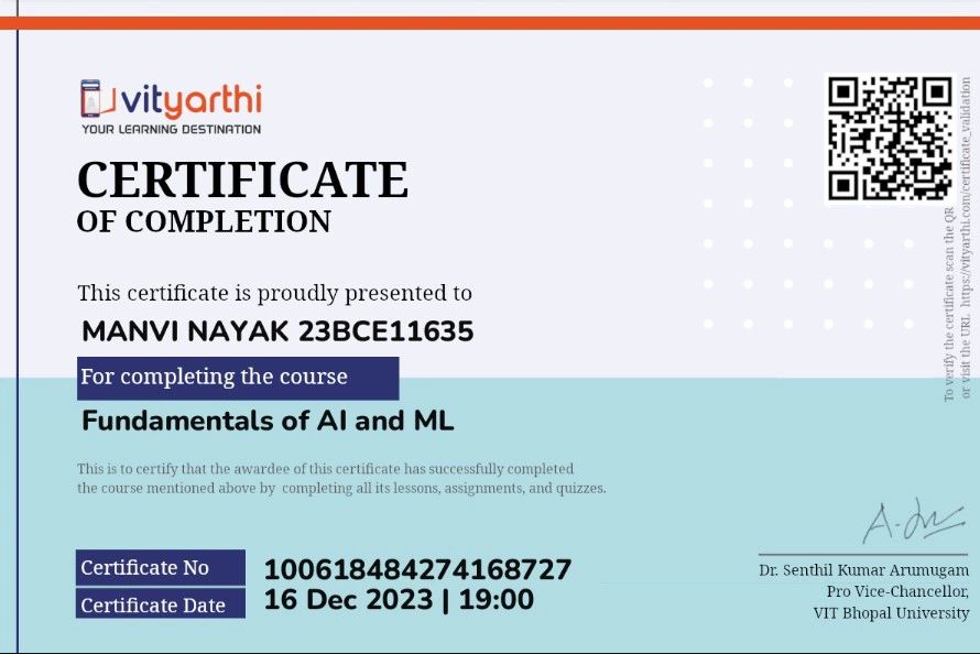 Manvi Nayak on LinkedIn: #vitbhopal #alml #learn Manvi Nayak on LinkedIn: #vitbhopal #alml #learn