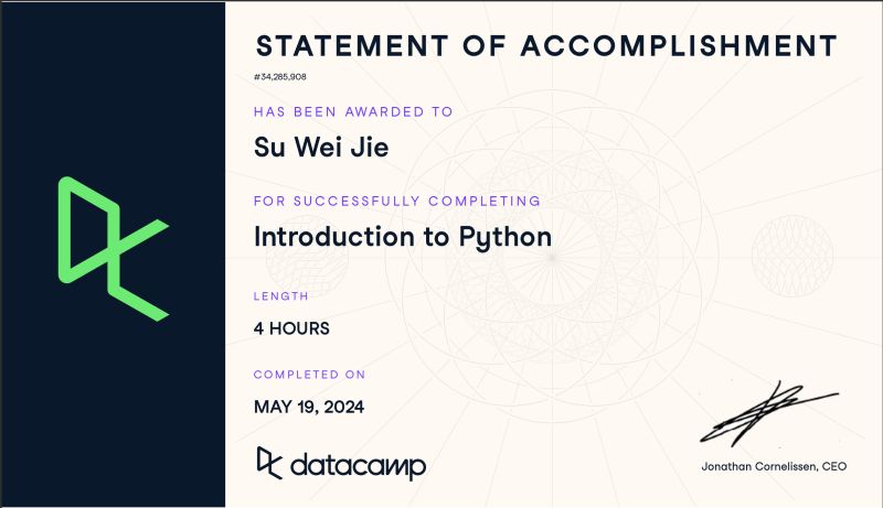 Su Wei Jie on LinkedIn: #python #programming #datacamp #techskills # ... Su Wei Jie on LinkedIn: #python #programming #datacamp #techskills # ...