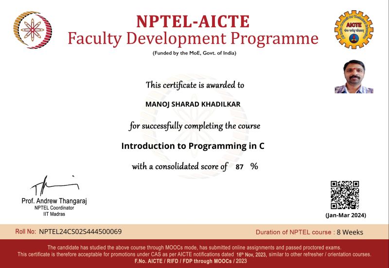 manoj khadilkar on LinkedIn: #programming #nptel #achievementunlocked manoj khadilkar on LinkedIn: #programming #nptel #achievementunlocked