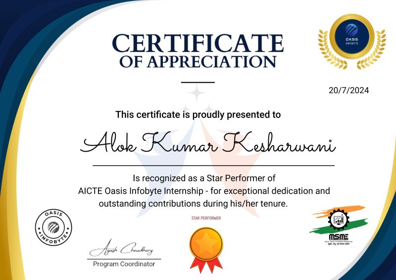 ALOK KUMAR KESHARWANI on LinkedIn: #internship #oasisinfobyte #grateful ... ALOK KUMAR KESHARWANI on LinkedIn: #internship #oasisinfobyte #grateful ...
