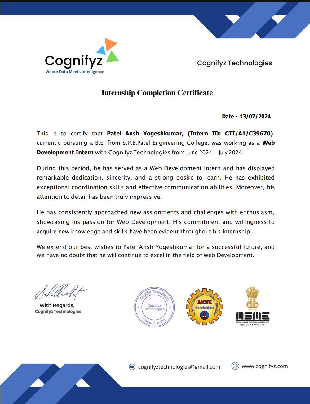 Ansh Patel on LinkedIn: š Excited to share my completion certificate ... Ansh Patel on LinkedIn: š Excited to share my completion certificate ...