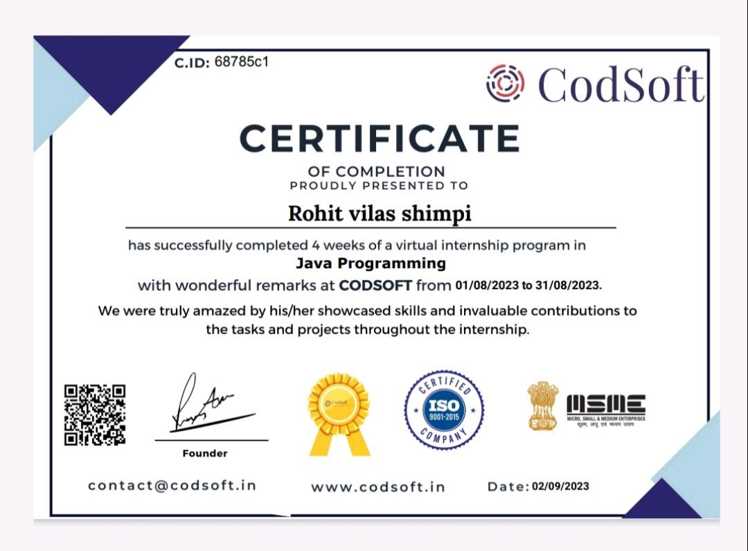 Rohit Shimpi on LinkedIn: #codsoft Rohit Shimpi on LinkedIn: #codsoft