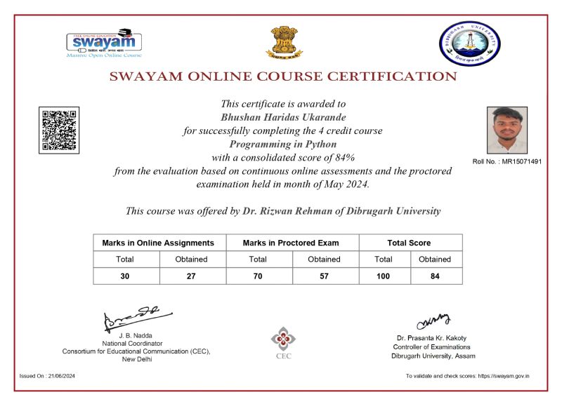 Bhushan Ukarande on LinkedIn: #nptel #python Bhushan Ukarande on LinkedIn: #nptel #python