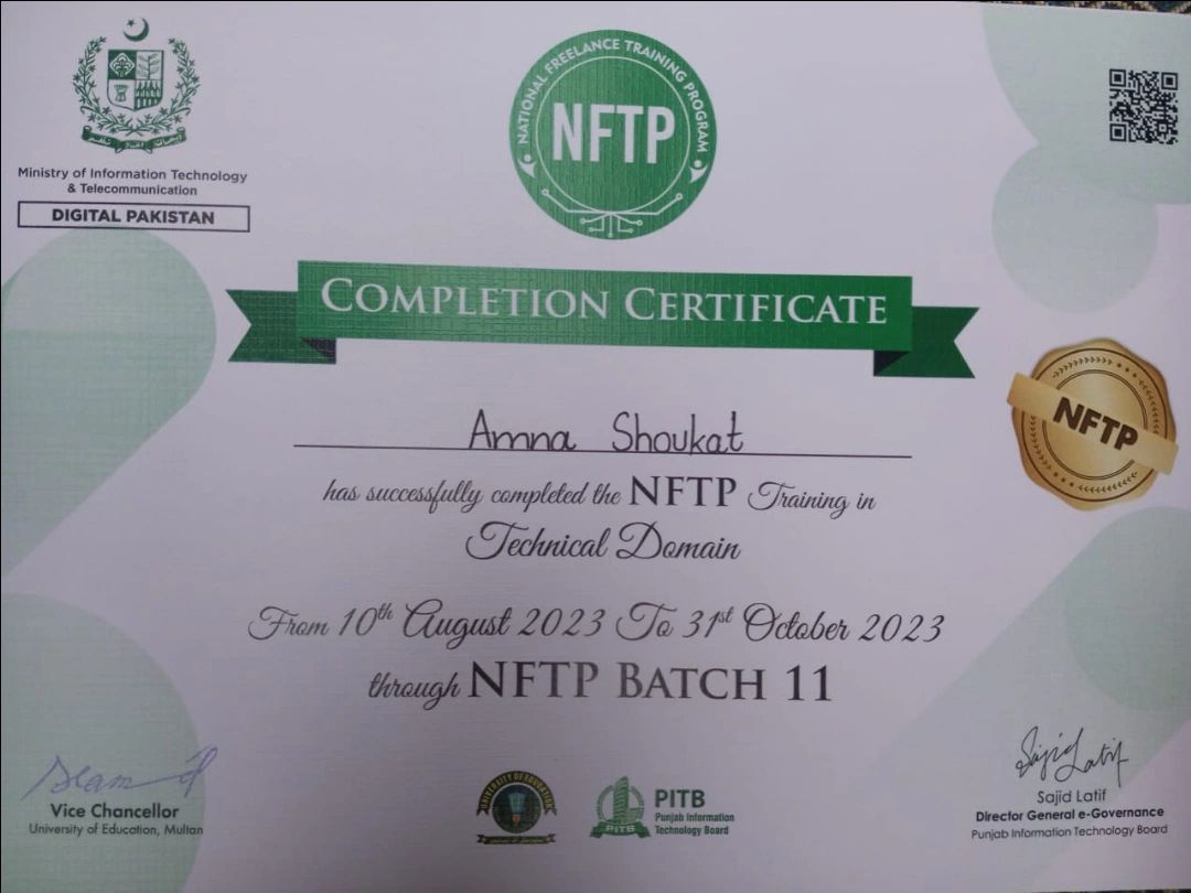 Amna Shoukat on LinkedIn: #certificate #nftp #webdevelopment Amna Shoukat on LinkedIn: #certificate #nftp #webdevelopment