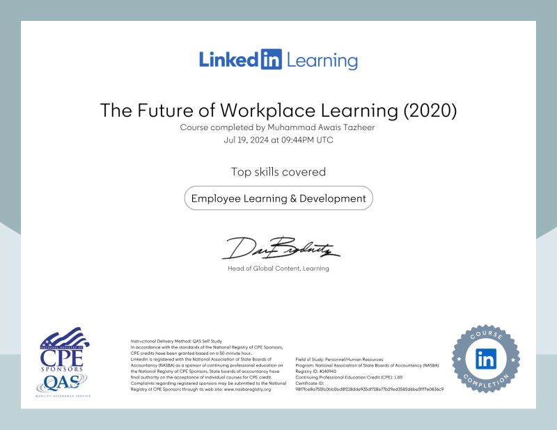 Muhammad Awais Tazheer on LinkedIn: Certificate of Completion Muhammad Awais Tazheer on LinkedIn: Certificate of Completion