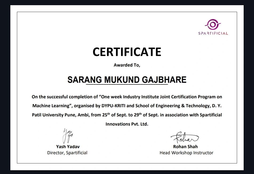 Sarang Gajbhare on LinkedIn: #machinelearning #certificateachieved # ... Sarang Gajbhare on LinkedIn: #machinelearning #certificateachieved # ...