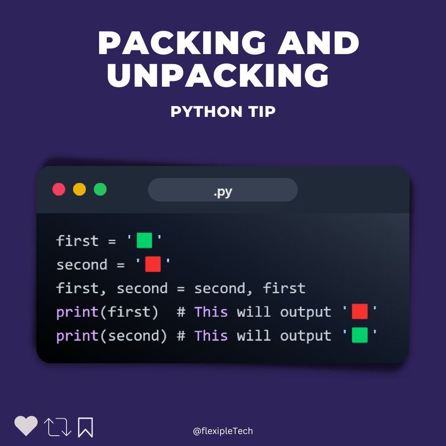 Flexiple on LinkedIn: π Python Tip π Here's a fancy way to swap two ... Flexiple on LinkedIn: π Python Tip π Here's a fancy way to swap two ...