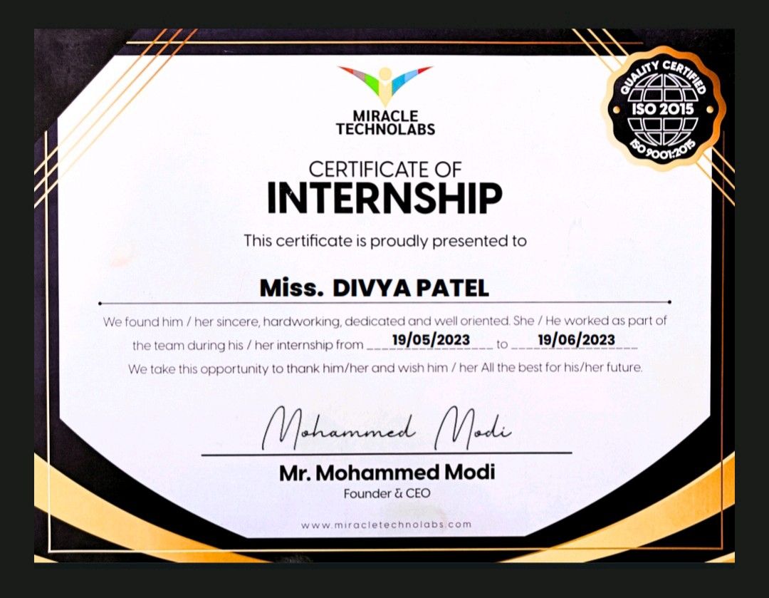 DIVYA PATEL on LinkedIn: #internship #experience #webdevelopment DIVYA PATEL on LinkedIn: #internship #experience #webdevelopment