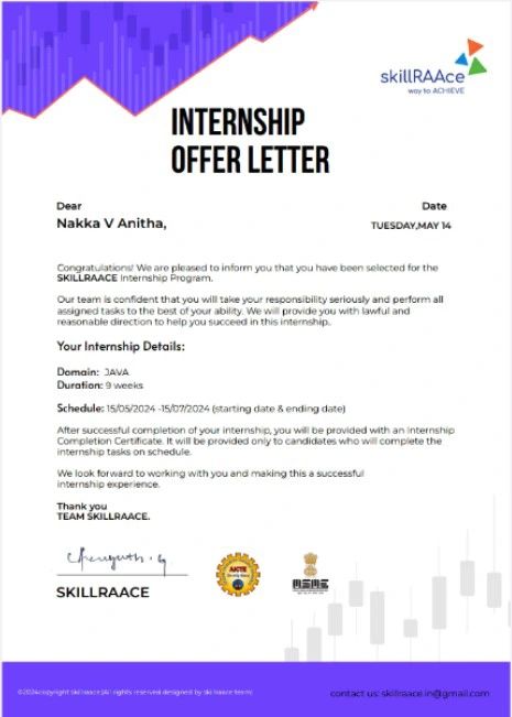 Anitha NV on LinkedIn: Thankyou SKILLRAACE for offering me internship ... Anitha NV on LinkedIn: Thankyou SKILLRAACE for offering me internship ...