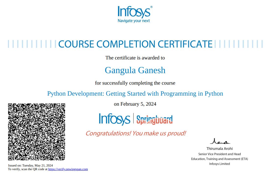 Ganesh Gangula on LinkedIn: #python #programming #certification # ... Ganesh Gangula on LinkedIn: #python #programming #certification # ...