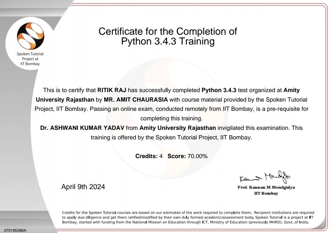 Ritik Raj on LinkedIn: #python #programming #iitbombay #amityuniversity ... Ritik Raj on LinkedIn: #python #programming #iitbombay #amityuniversity ...