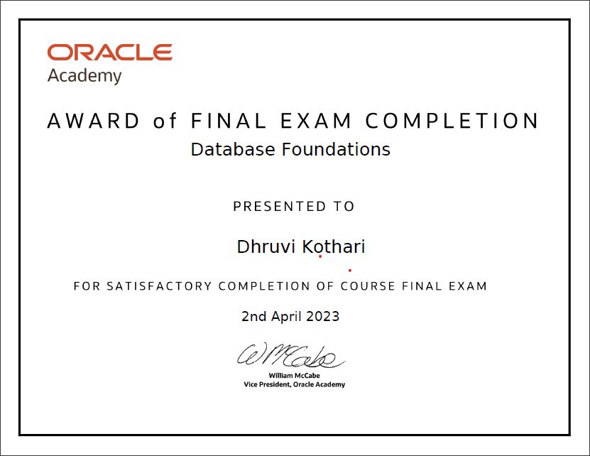 Dhruvi Kothari on LinkedIn: #oracleacademy #databasefoundations # ... Dhruvi Kothari on LinkedIn: #oracleacademy #databasefoundations # ...
