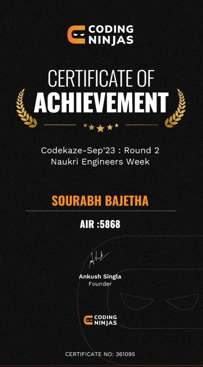 Sourabh Singh on LinkedIn: #codingninjas #achievementunlocked Sourabh Singh on LinkedIn: #codingninjas #achievementunlocked