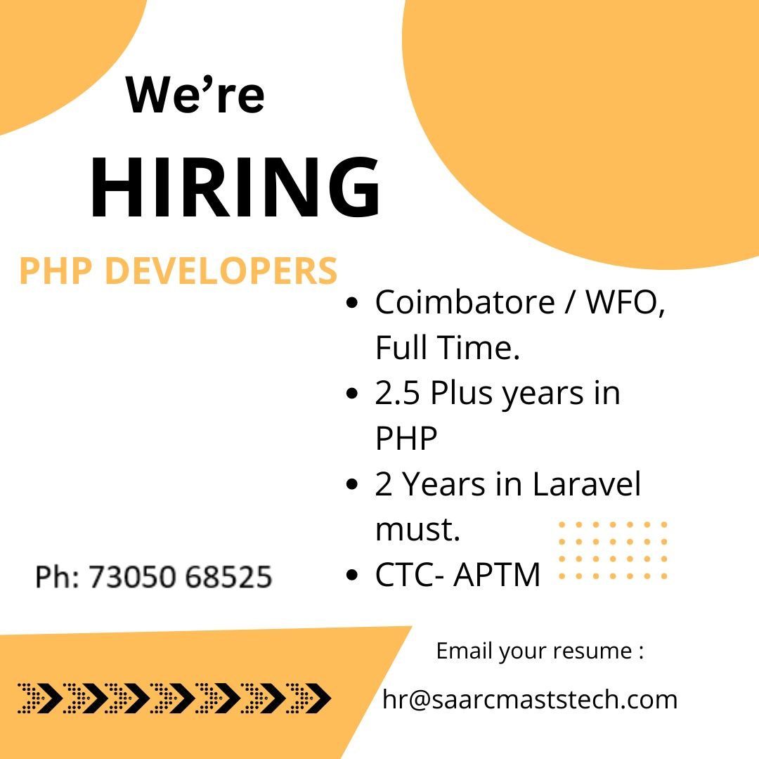 Netkampuss on LinkedIn: #php #laravel #coimbatorejobs #immediatejoiners ... Netkampuss on LinkedIn: #php #laravel #coimbatorejobs #immediatejoiners ...