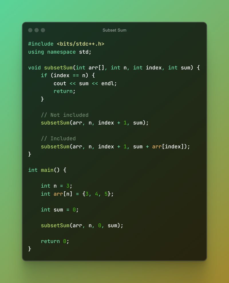 Soumil Agarwal on LinkedIn: #recursion #subsets #subsetsum #algorithms ... Soumil Agarwal on LinkedIn: #recursion #subsets #subsetsum #algorithms ...