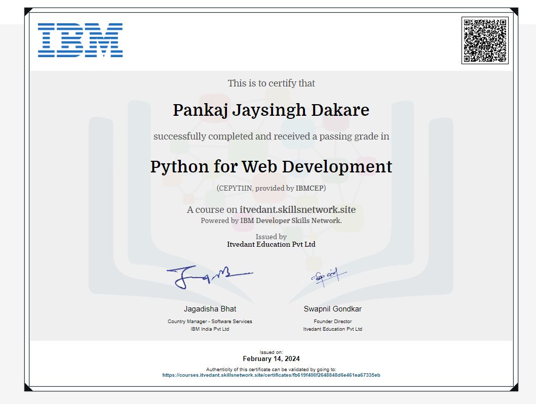 Pankaj Dakare on LinkedIn: #webdevelopment #python #certificationcomplet Pankaj Dakare on LinkedIn: #webdevelopment #python #certificationcomplet