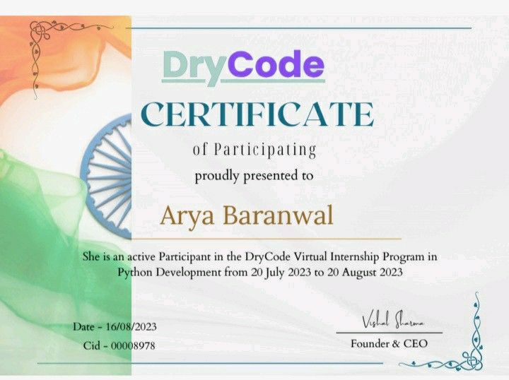 Arya Baranwal on LinkedIn: #drycode #drycodeinternship #drycode # ... Arya Baranwal on LinkedIn: #drycode #drycodeinternship #drycode # ...