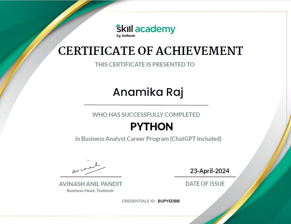 Anamika Raj on LinkedIn: #python #certification #codingcommunity # ... Anamika Raj on LinkedIn: #python #certification #codingcommunity # ...