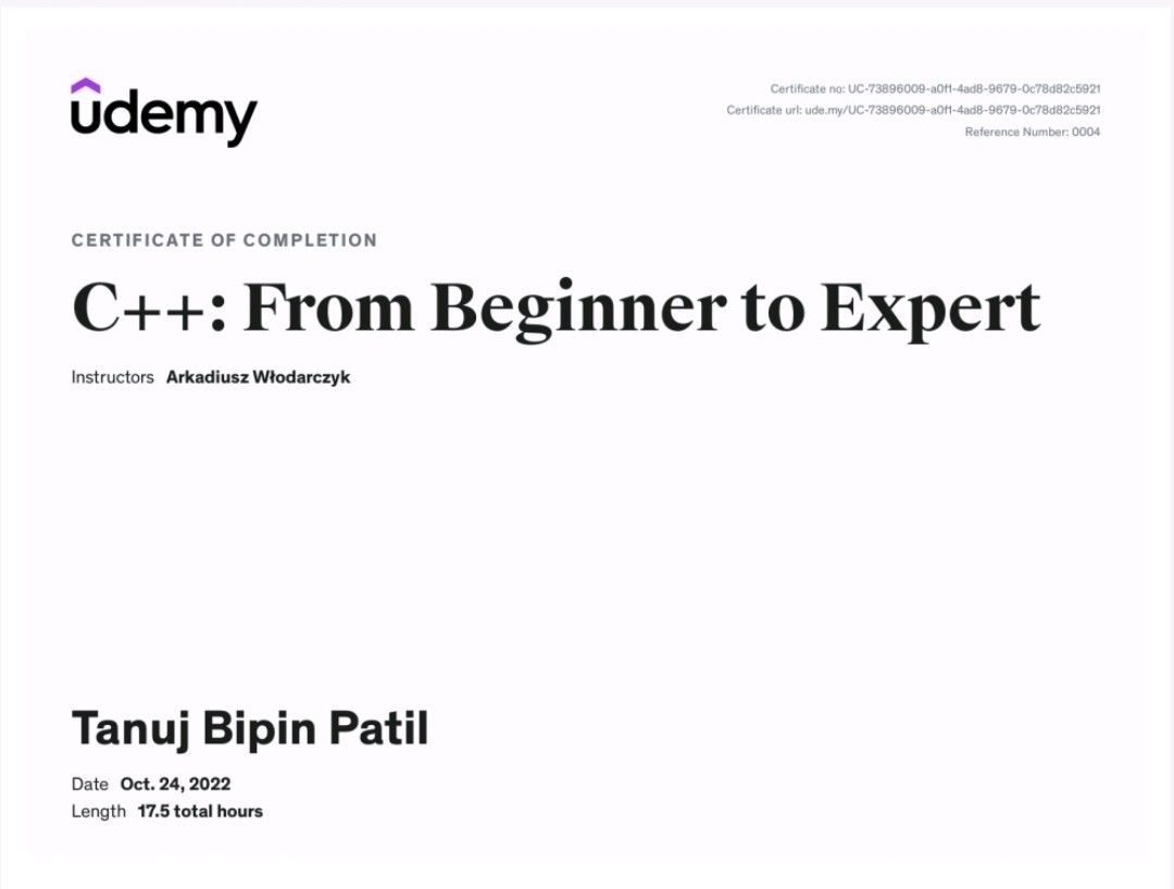 Tanuj Patil on LinkedIn: #udemy #udemycertified #cplusplus Tanuj Patil on LinkedIn: #udemy #udemycertified #cplusplus