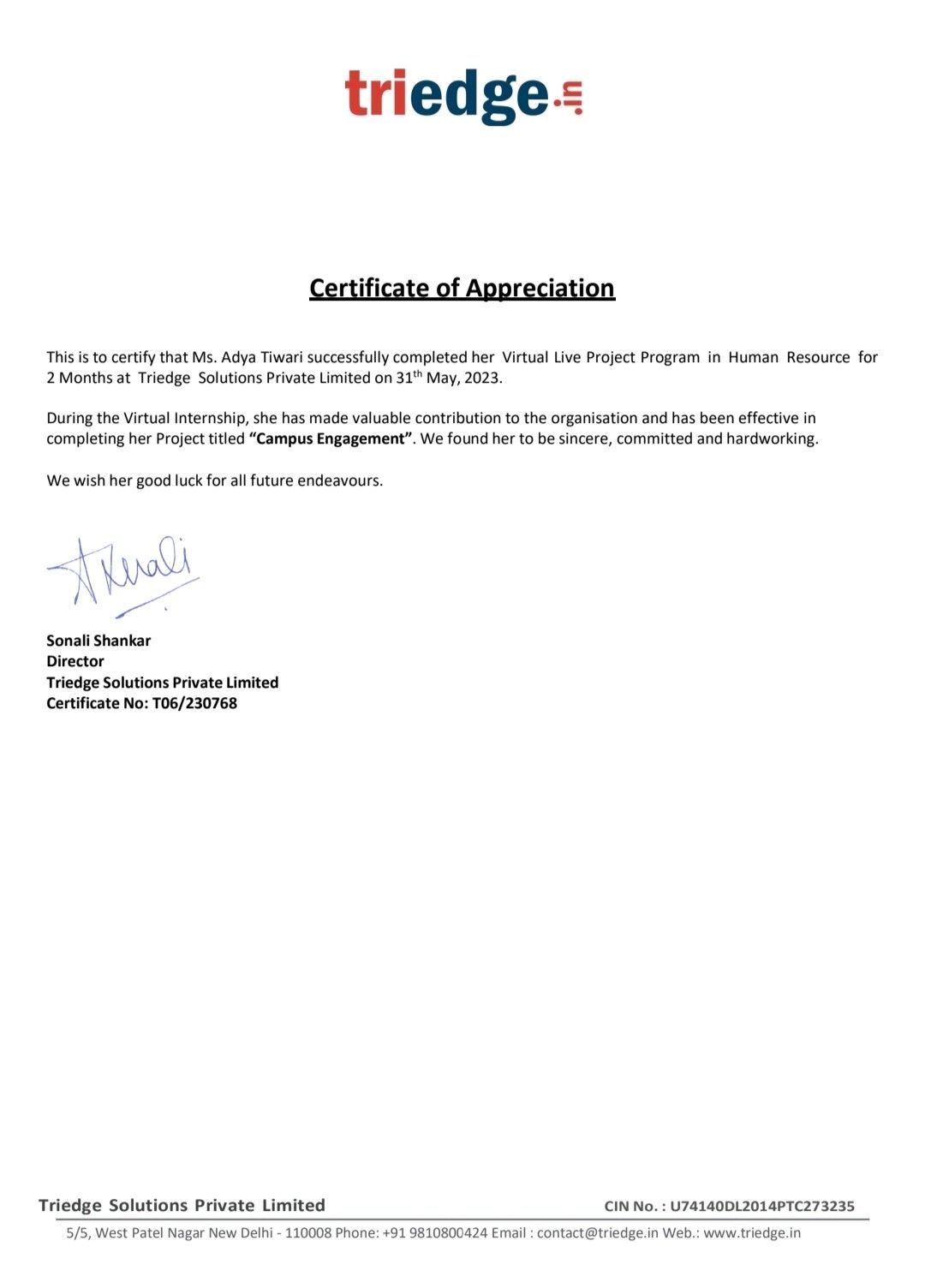 Adya Tiwari on LinkedIn: Gratified to share with you all that i have ... Adya Tiwari on LinkedIn: Gratified to share with you all that i have ...