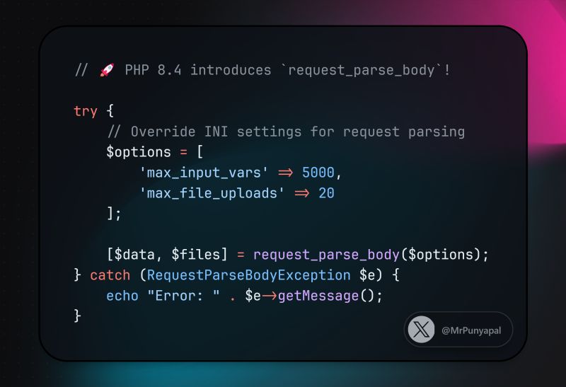 Punyapal Shah on LinkedIn: 🚀 PHP 8.4 introduces `request_parse_body ... Punyapal Shah on LinkedIn: 🚀 PHP 8.4 introduces `request_parse_body ...